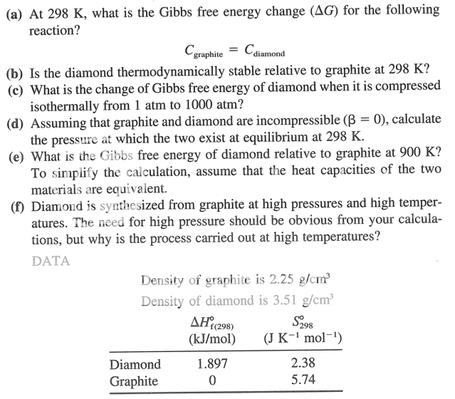 Solved At 298 K, what is the Gibbs free energy change (delta | Chegg.com